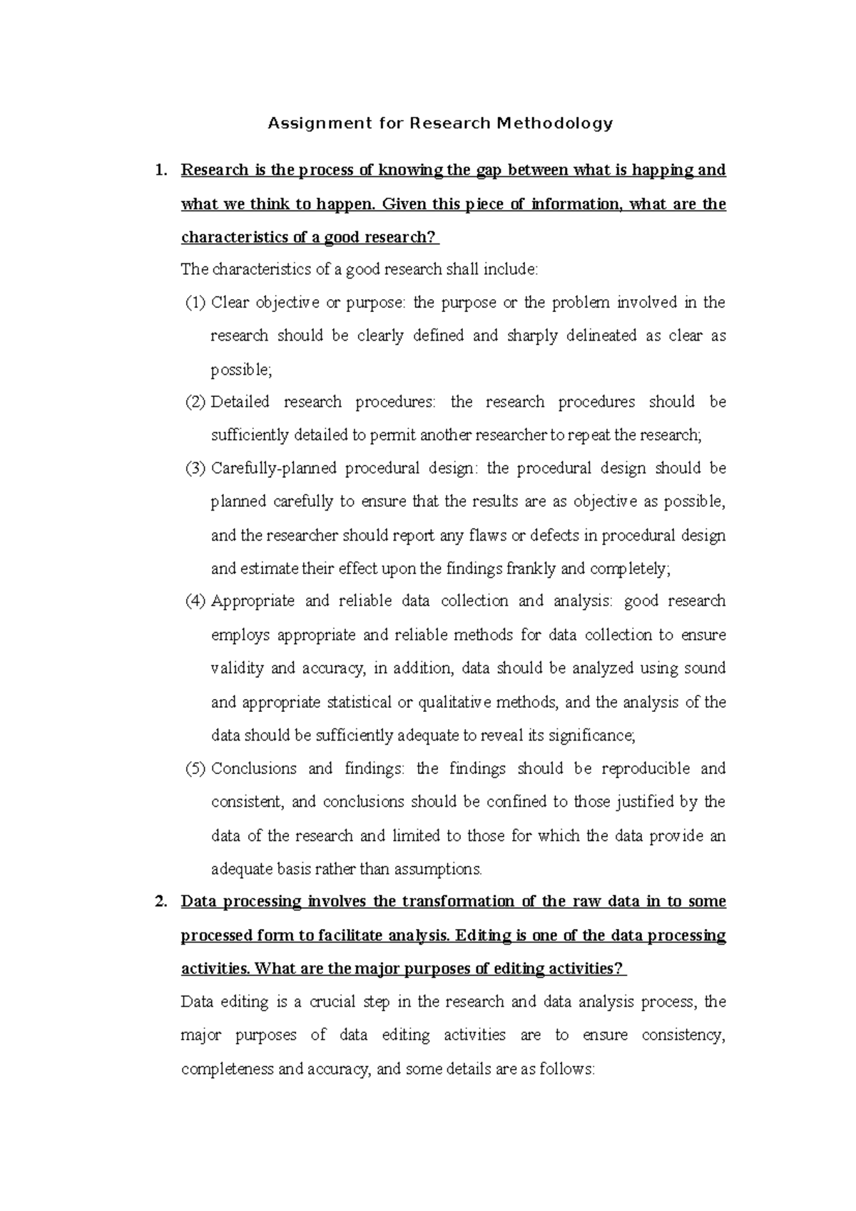 Assignment for Research Methodology: Key Concepts and Considerations ...