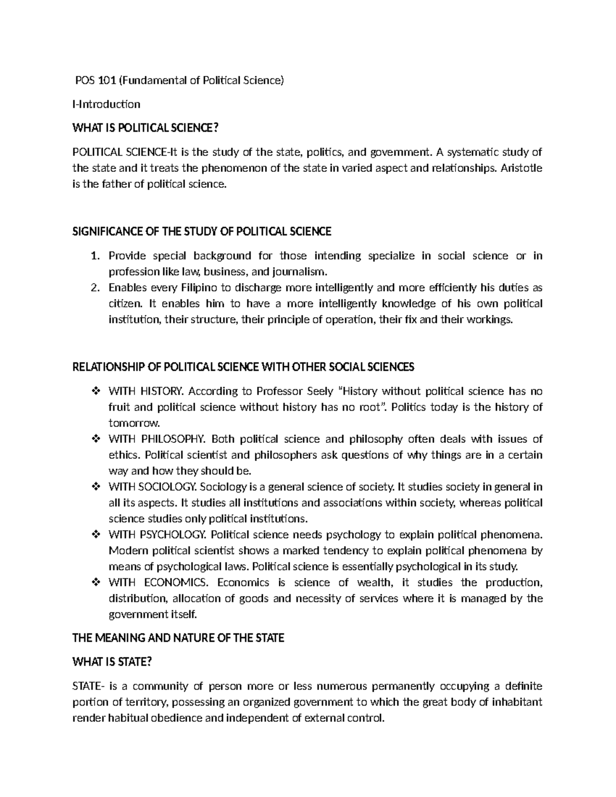 POS-101Lessons 085649 - POS 101 (Fundamental of Political Science) I ...