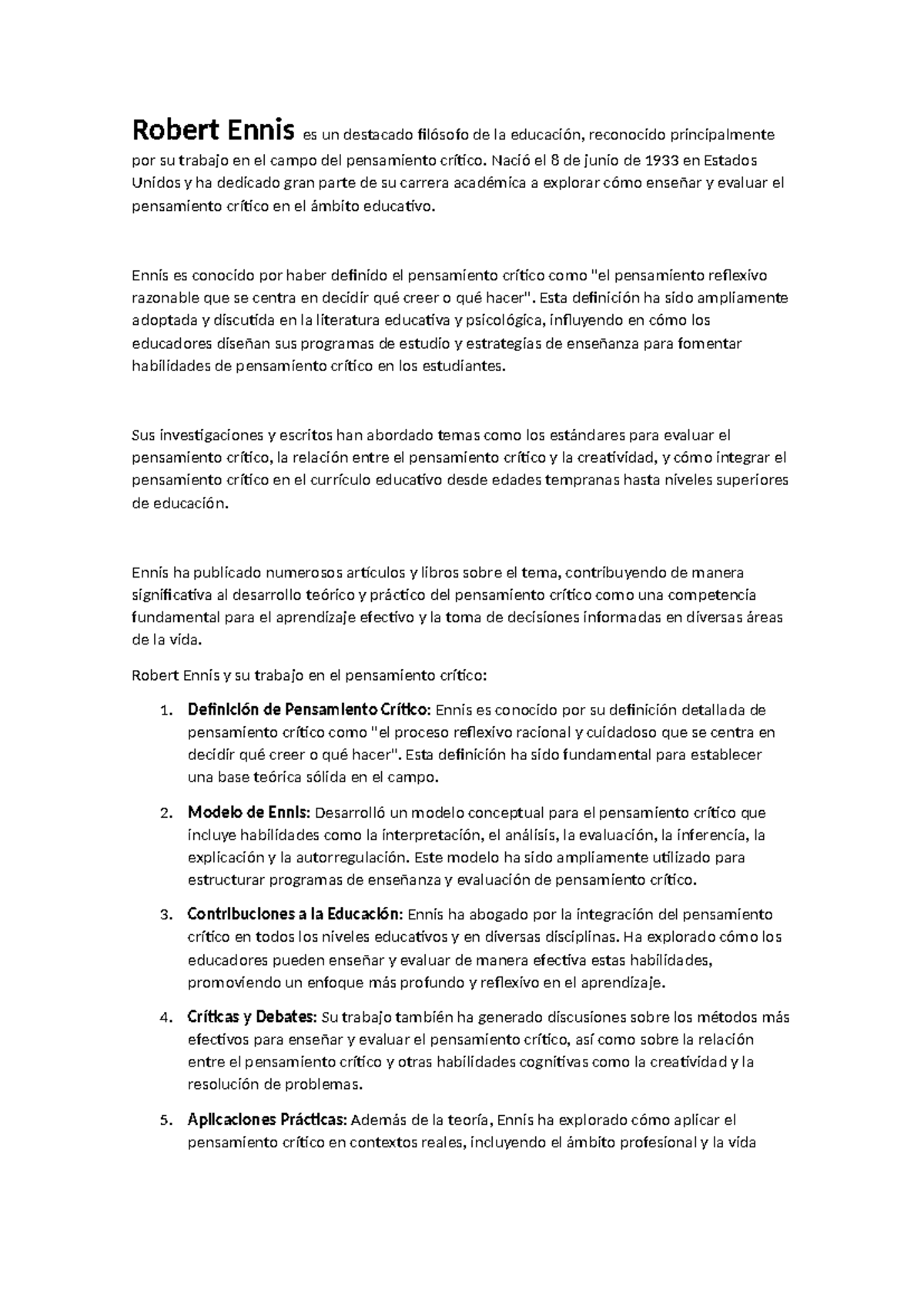 Robert Ennis: Pensamiento Crítico en la Educación (Fil. 101 - Ensayo ...