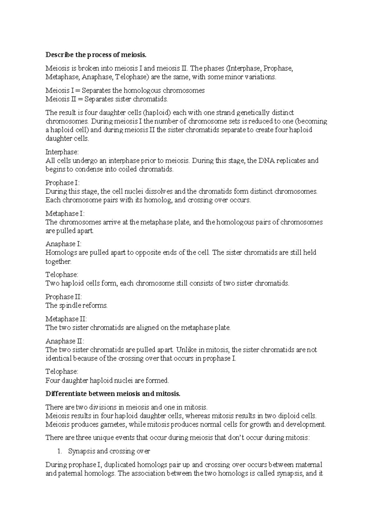 Meiosis and Mendelian Genetics Study Guide (BIO 101) - Studocu