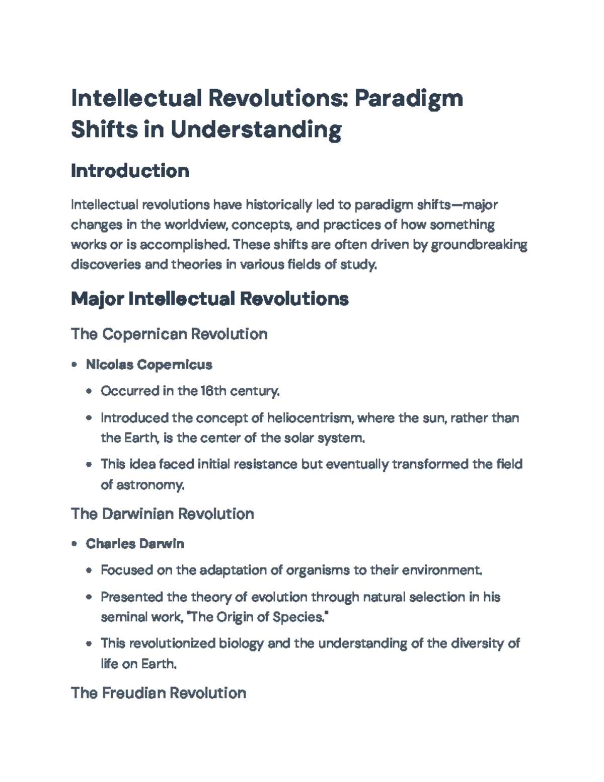 Major Intellectual Revolutions: Copernican, Darwinian, & Freudian ...