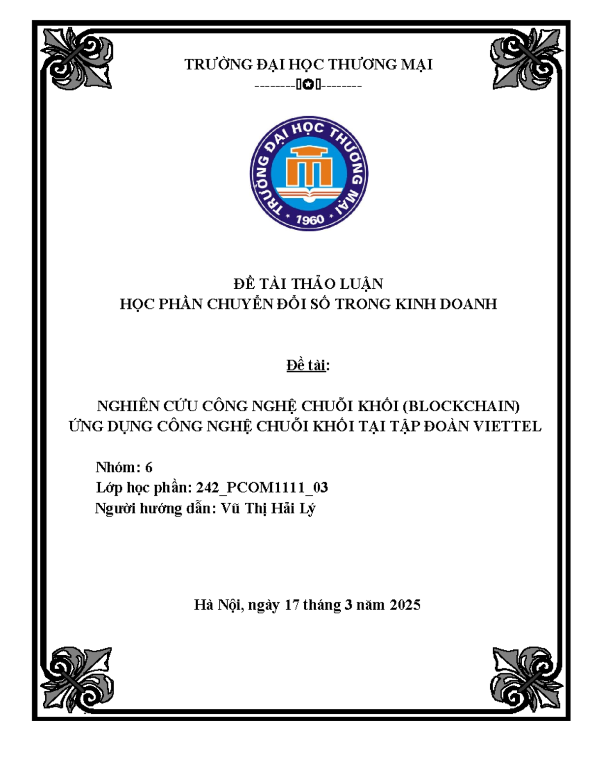 CĐS - Nhóm 6 - Nghiên Cứu Ứng Dụng Blockchain Tại Viettel - Studocu