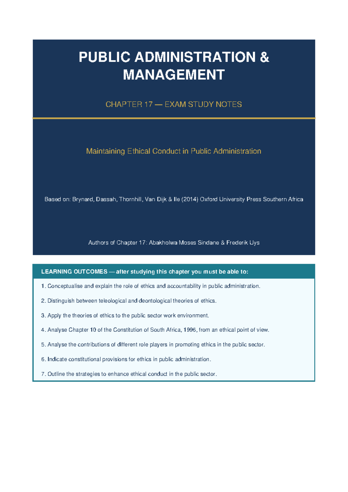 Public Admin 17: Exam Study Notes on Ethics in Public Administration ...