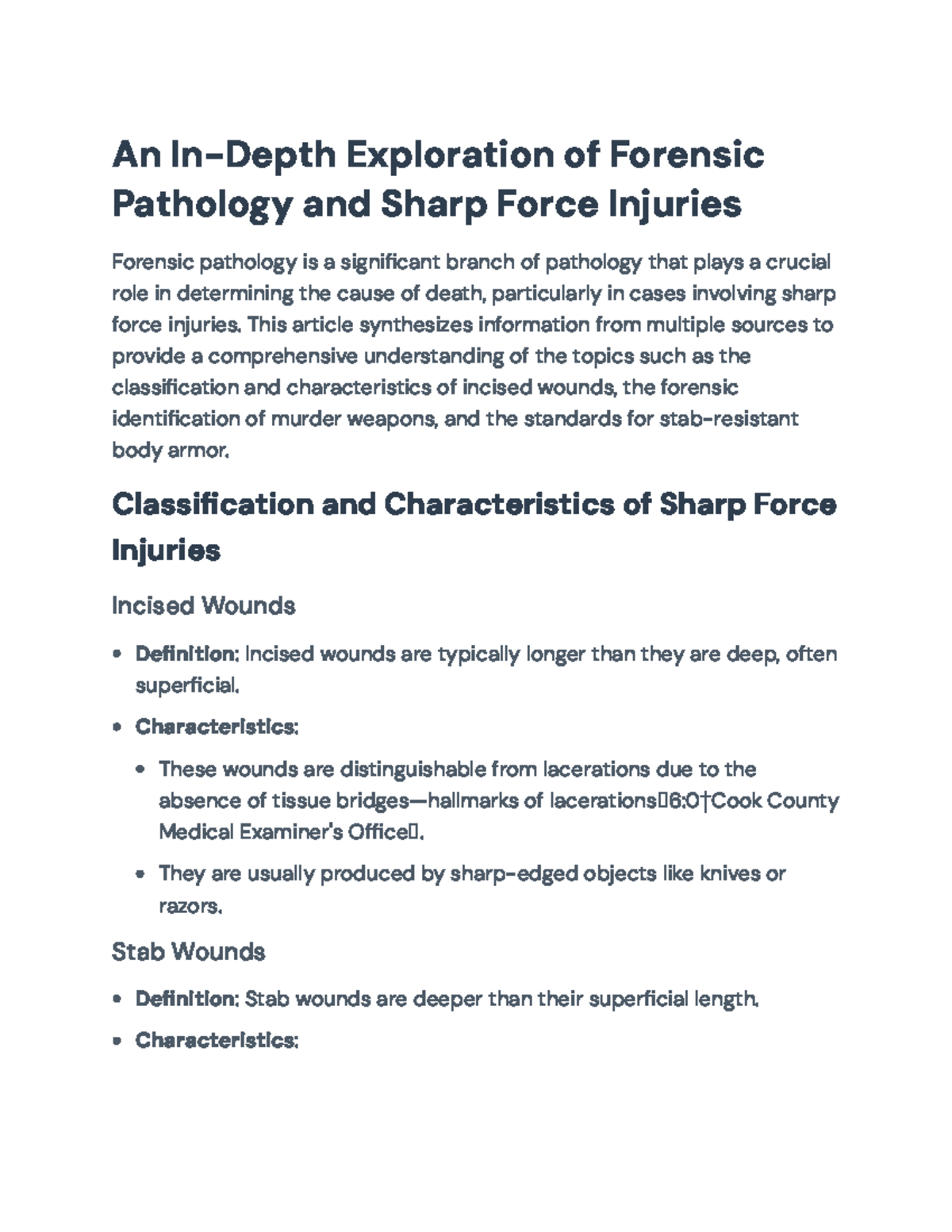Forensic Pathology: Analyzing Sharp Force Injuries and Their ...