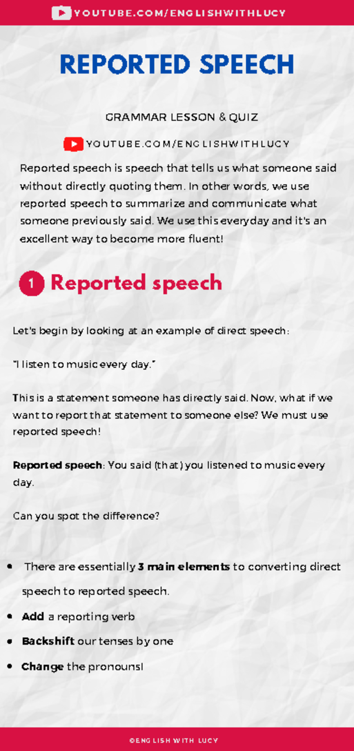 ENG 101: Reported Speech Grammar Lesson Quiz - Studocu