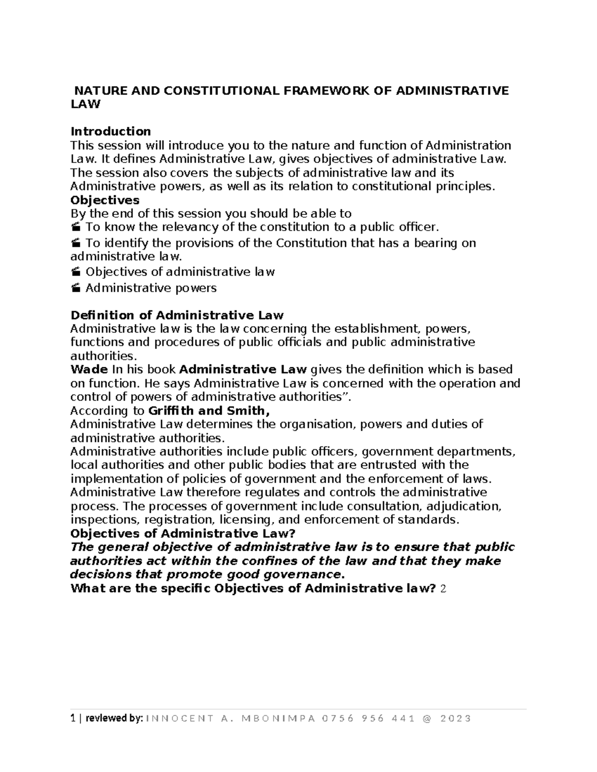 Administrative LAW Summary Notes - Constitutional Framework - Studocu