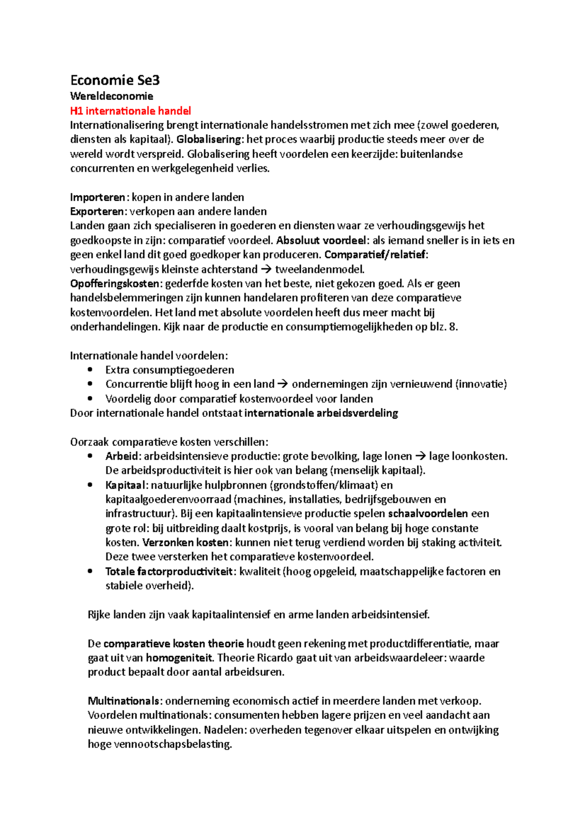 Wereld Economie H1-H3: Internationale Handel en Monetair Beleid ...