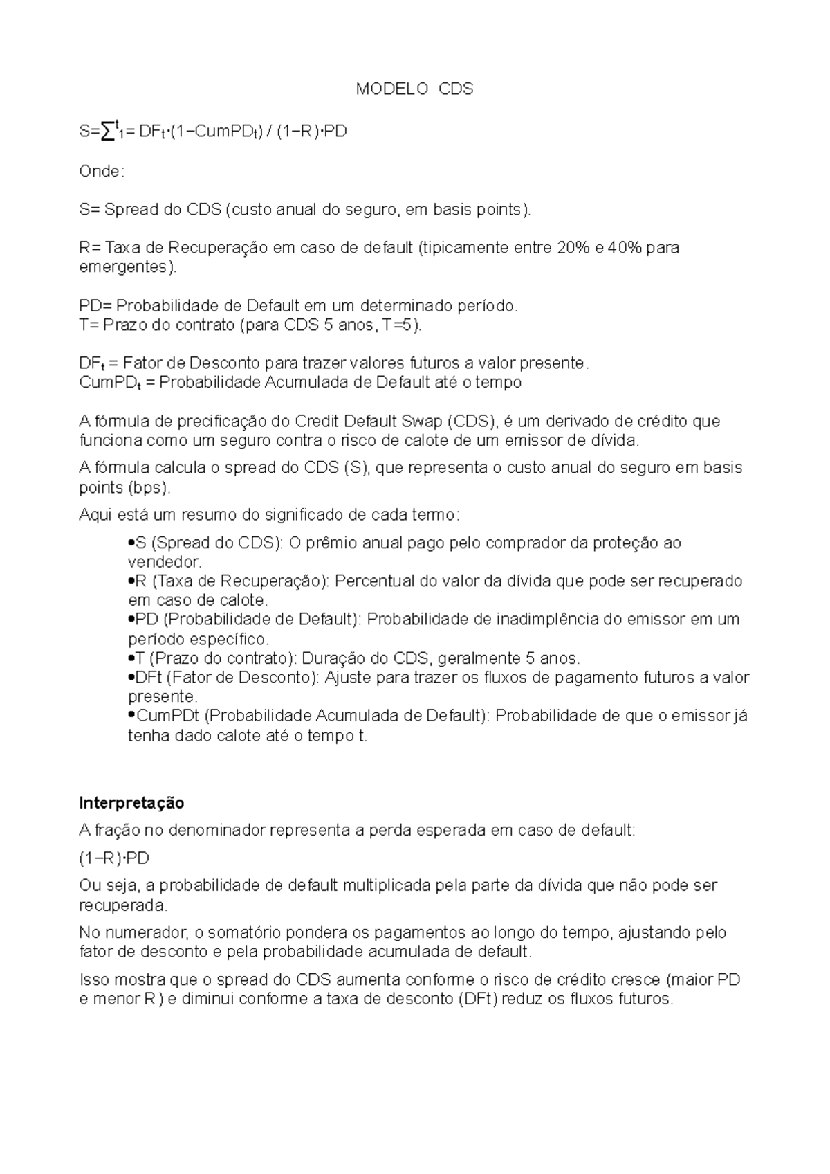 Cálculo do Spread do CDS: Análise e Interpretação - Studocu