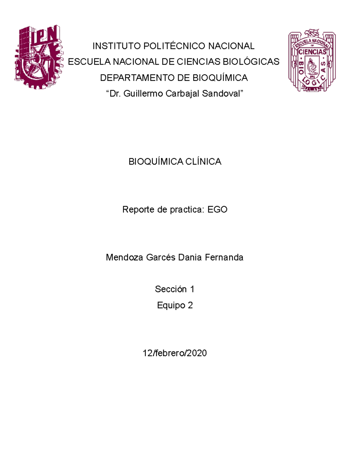 Reporte EGO - Examen General de Orina y Resultados Clínicos - Studocu