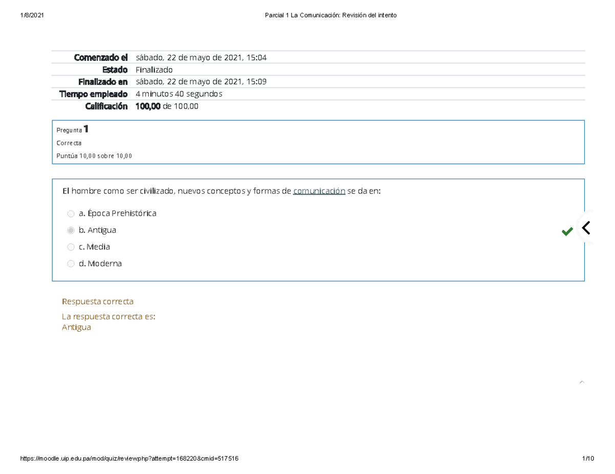 Parcial 1 La Comunicación Revisión del intento - Comenzado el sábado, 22 de mayo de 2021, 15 ...