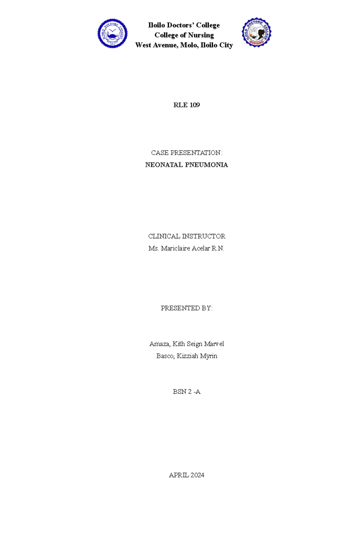 Case Study(PCAP) - Case Study of PCAP - NCM 109 RLE CASE PRESENTATION ...