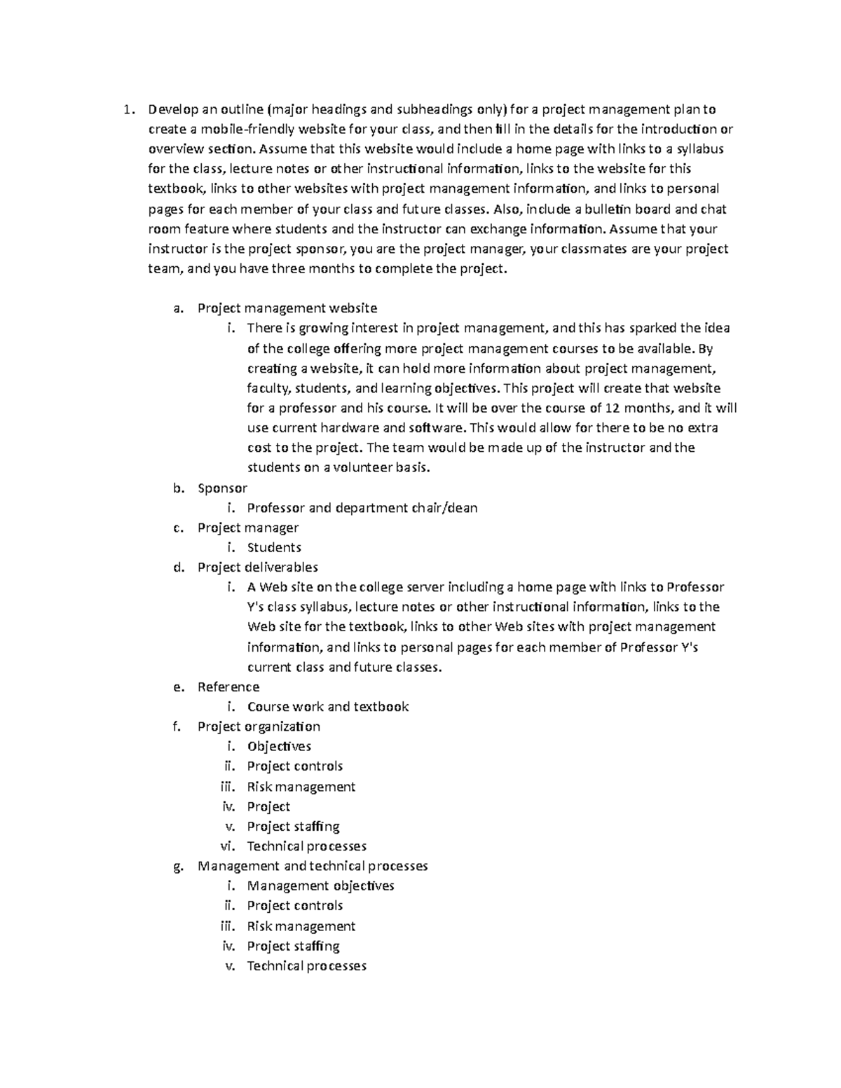 Project Management Plan Outline for Homework Exercise 4-6 - Studocu