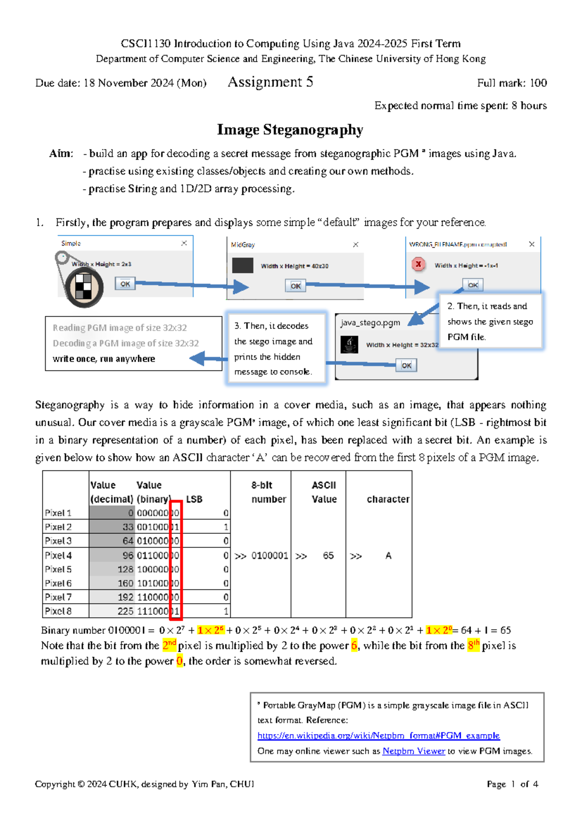 Assignment 5 Steganography - CSCI1130 Introduction to Computing Using ...