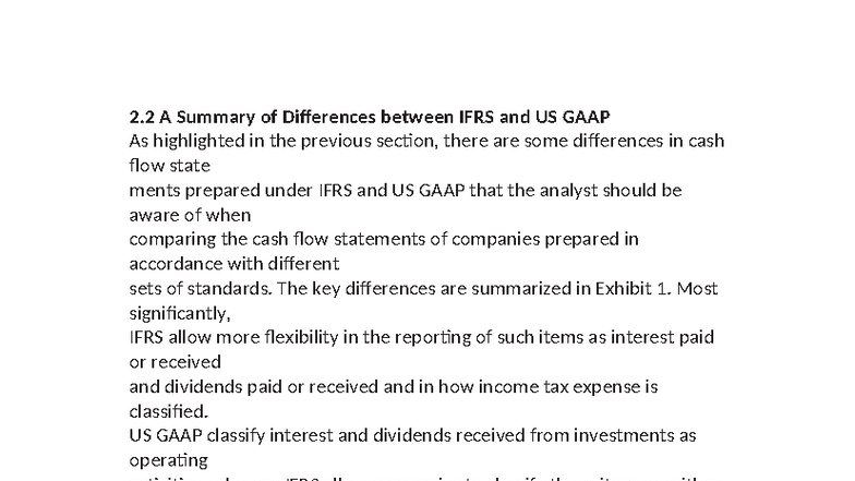2.2 Key Differences in Cash Flow Statements: IFRS vs US GAAP - Studocu