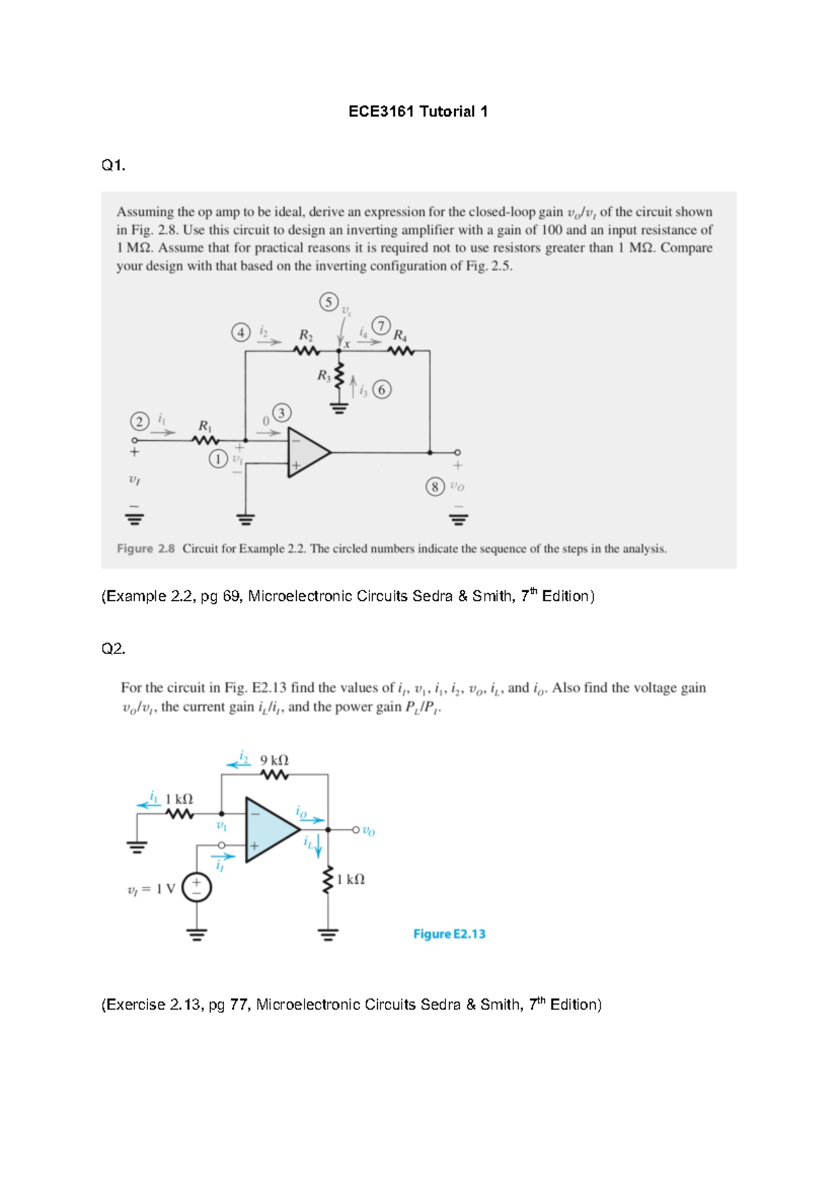 ECE3161 Tutorial 1 - Microelectronic Circuits Practice Questions - Studocu