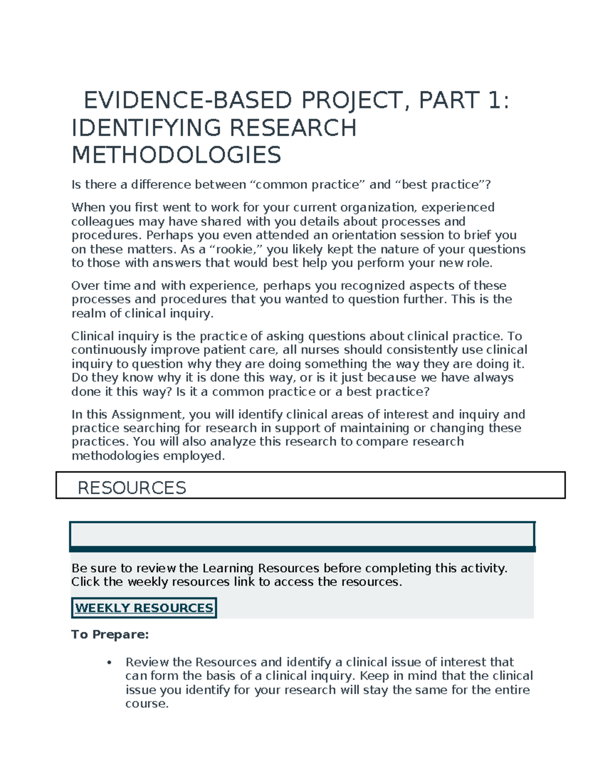 NURS_6052 Evidence-Based Project: Identifying Research Methodologies ...