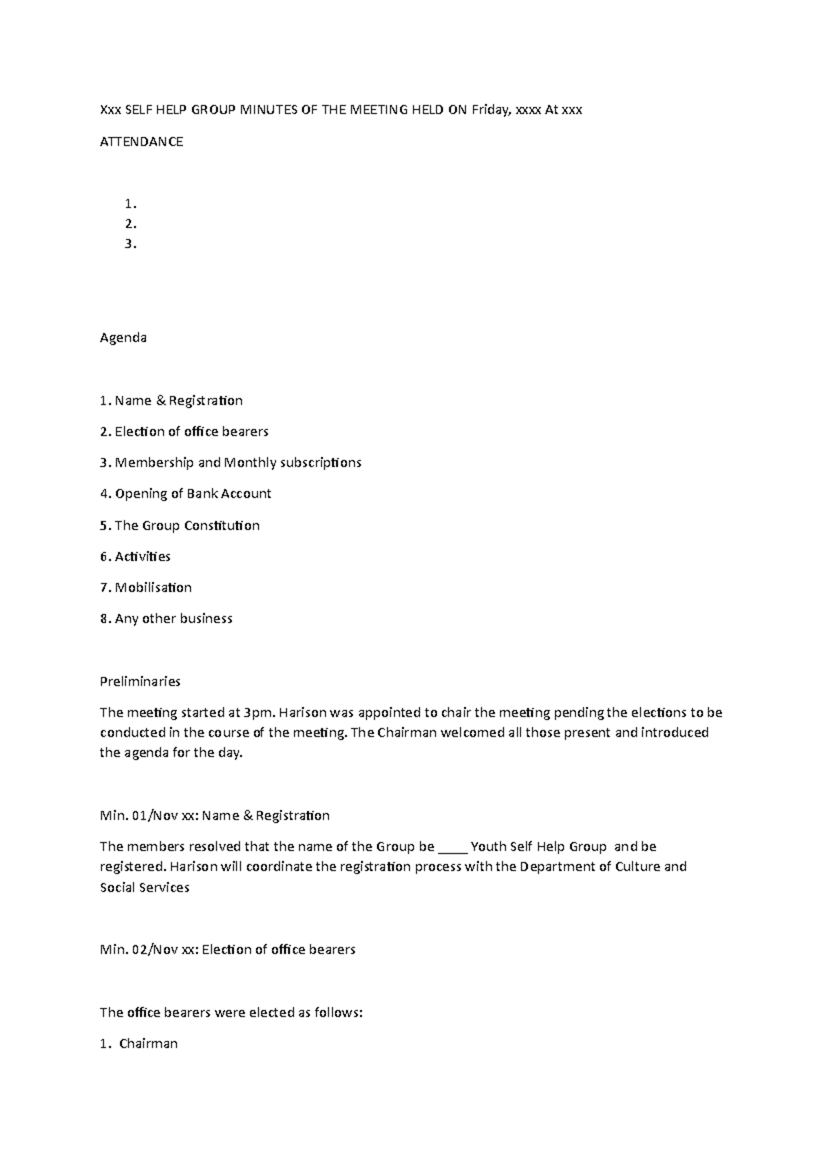 Self Help Group Meeting Minutes - Friday, Nov xx - Studocu