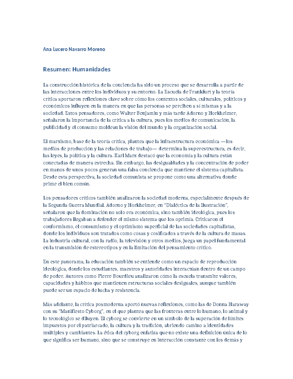 Resumen: La Construcción Histórica de la Conciencia en Humanidades ...