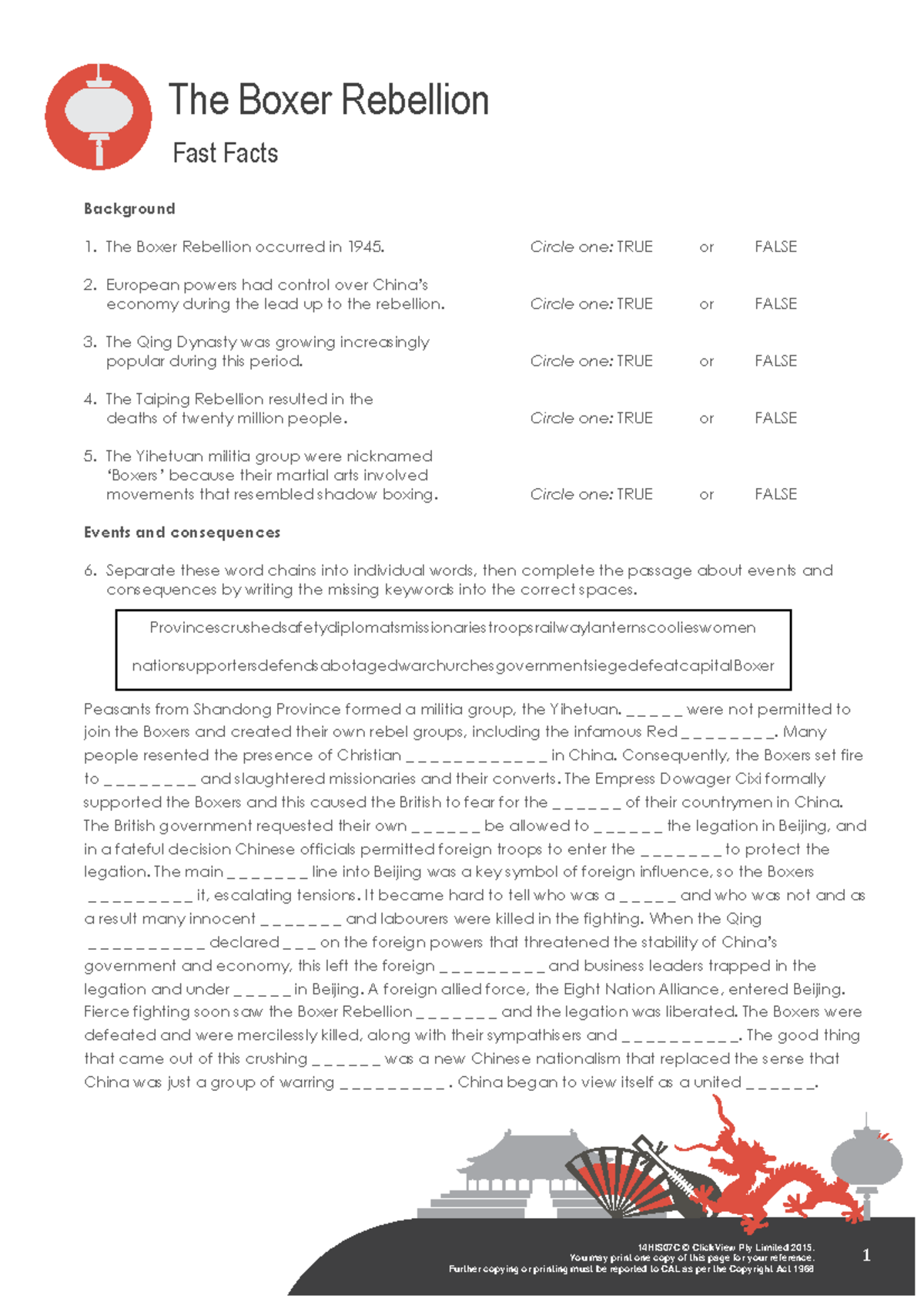Clickview Video Boxer Rebellion Fast Facts - 1 Fast Facts The Boxer ...