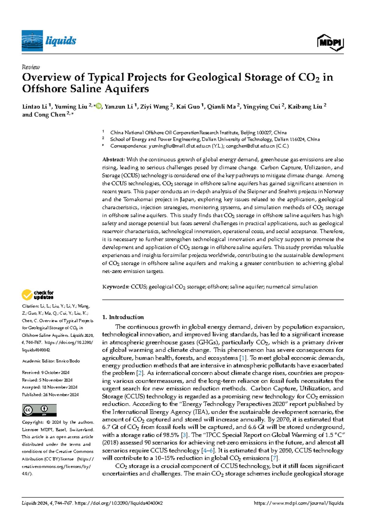Overview of CO2 Geological Storage Projects in Offshore Saline Aquifers ...