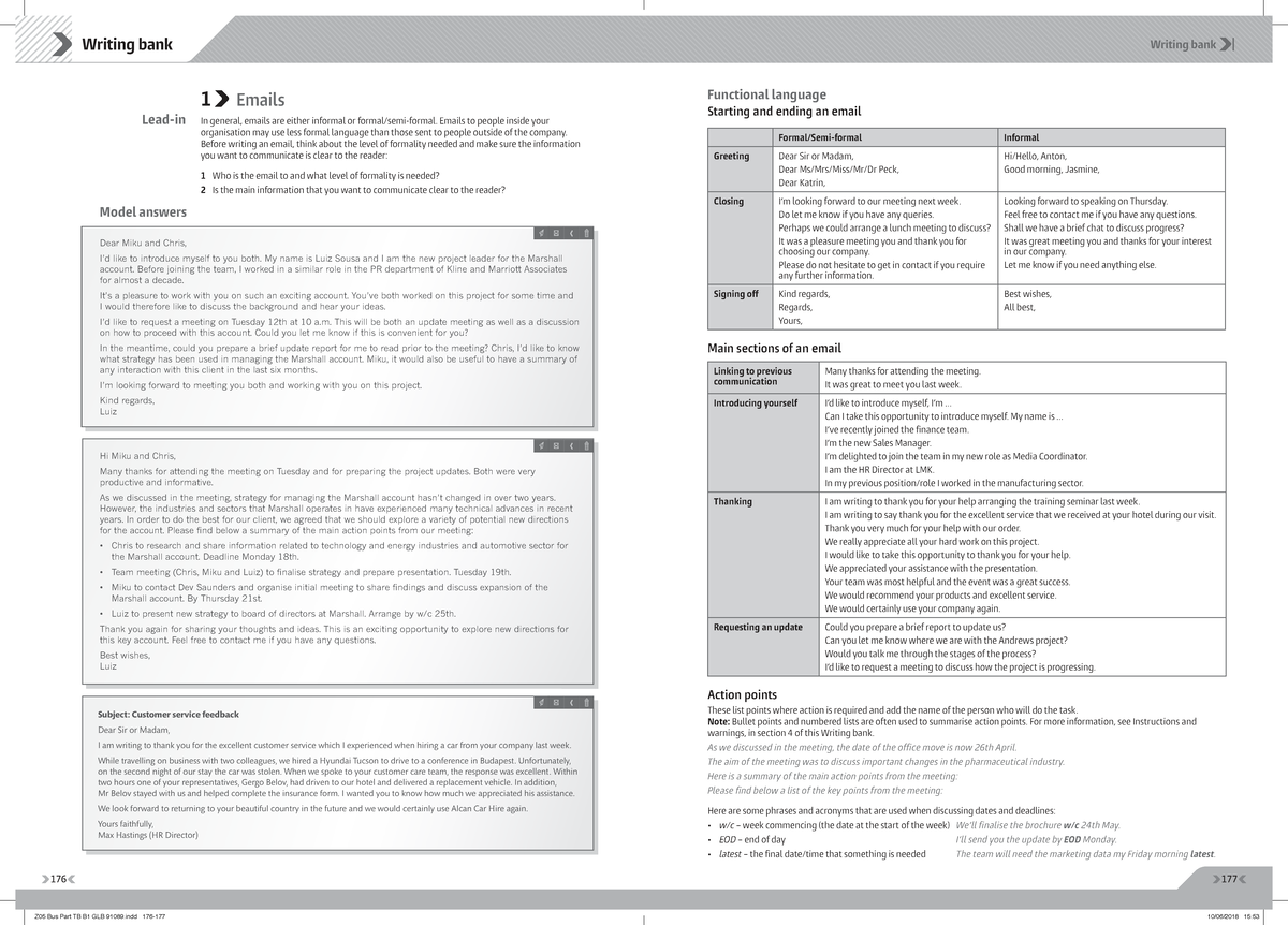 B1 Writing Bank: Email Communication Guidelines and Examples - Studocu