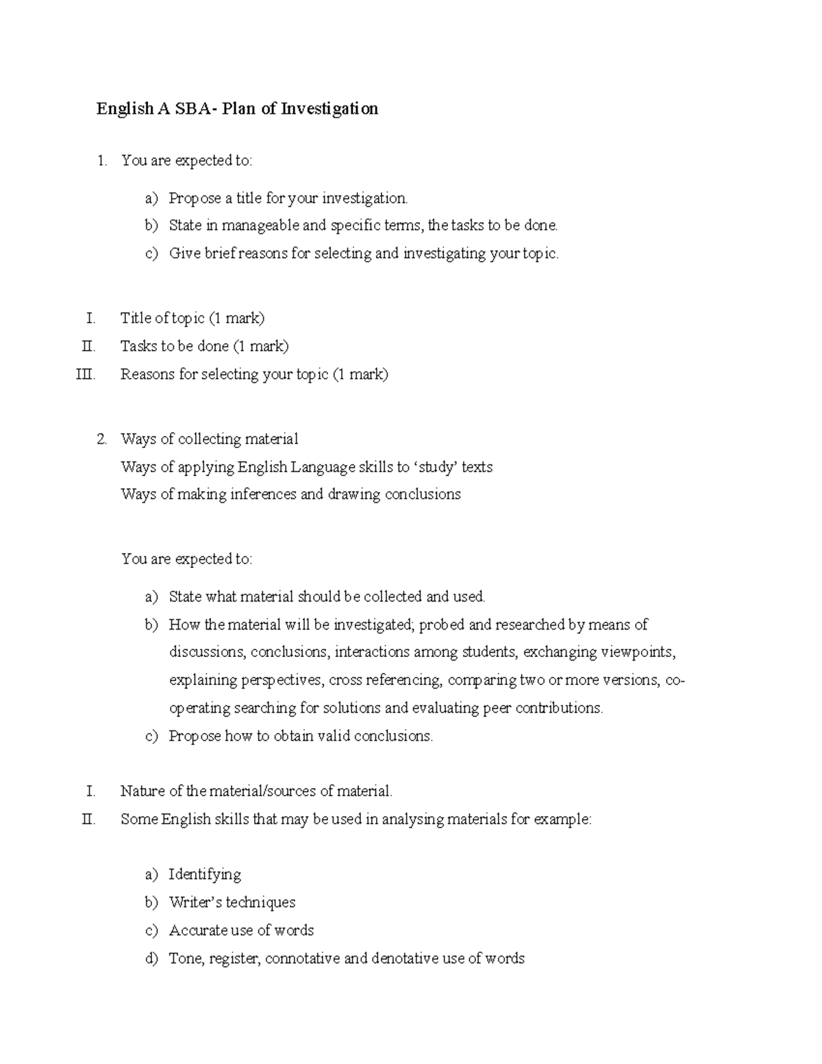 English A SBA - Investigative Plan for Research & Analysis - Studocu