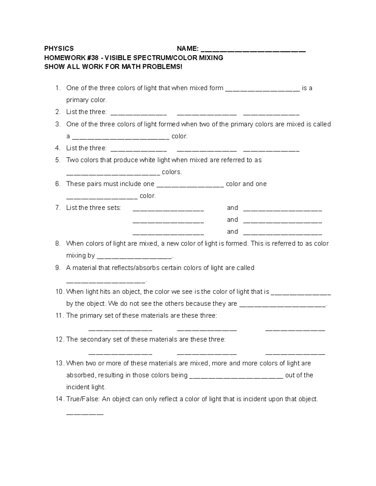 Homework: Visible Mixing & Color Theory (Doc #38) - Studocu