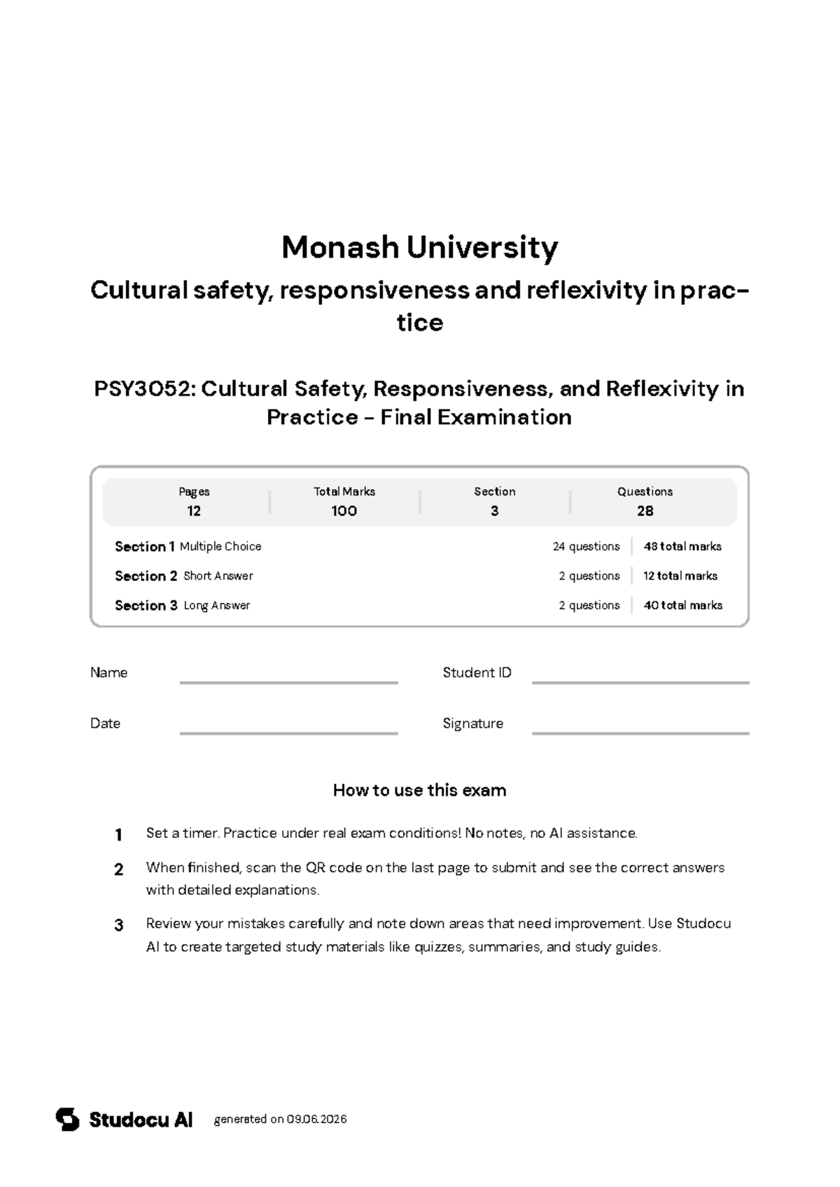 PSY3052: Cultural Safety Final Exam - Studocu