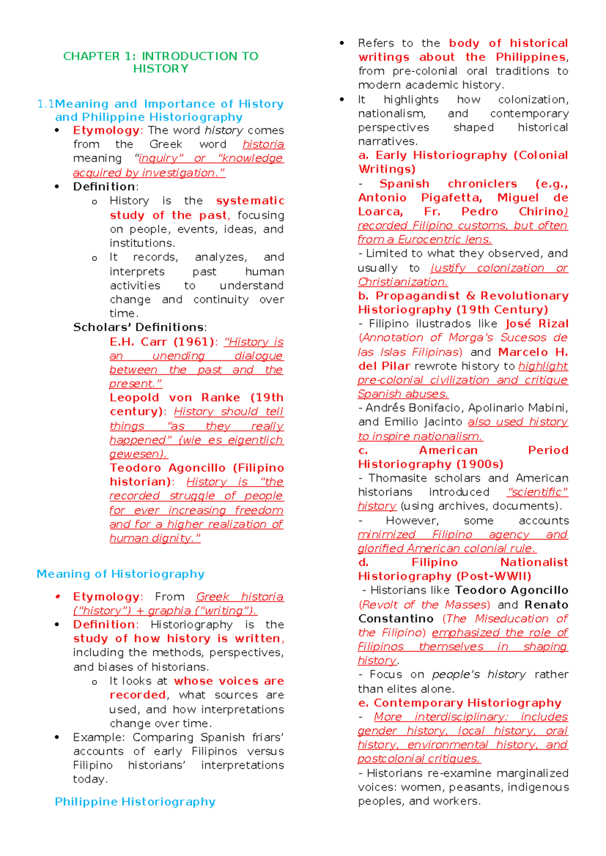 HISTORY 11: CHAPTER 1 - INTRODUCTION TO PHILIPPINE HISTORIOGRAPHY - Studocu