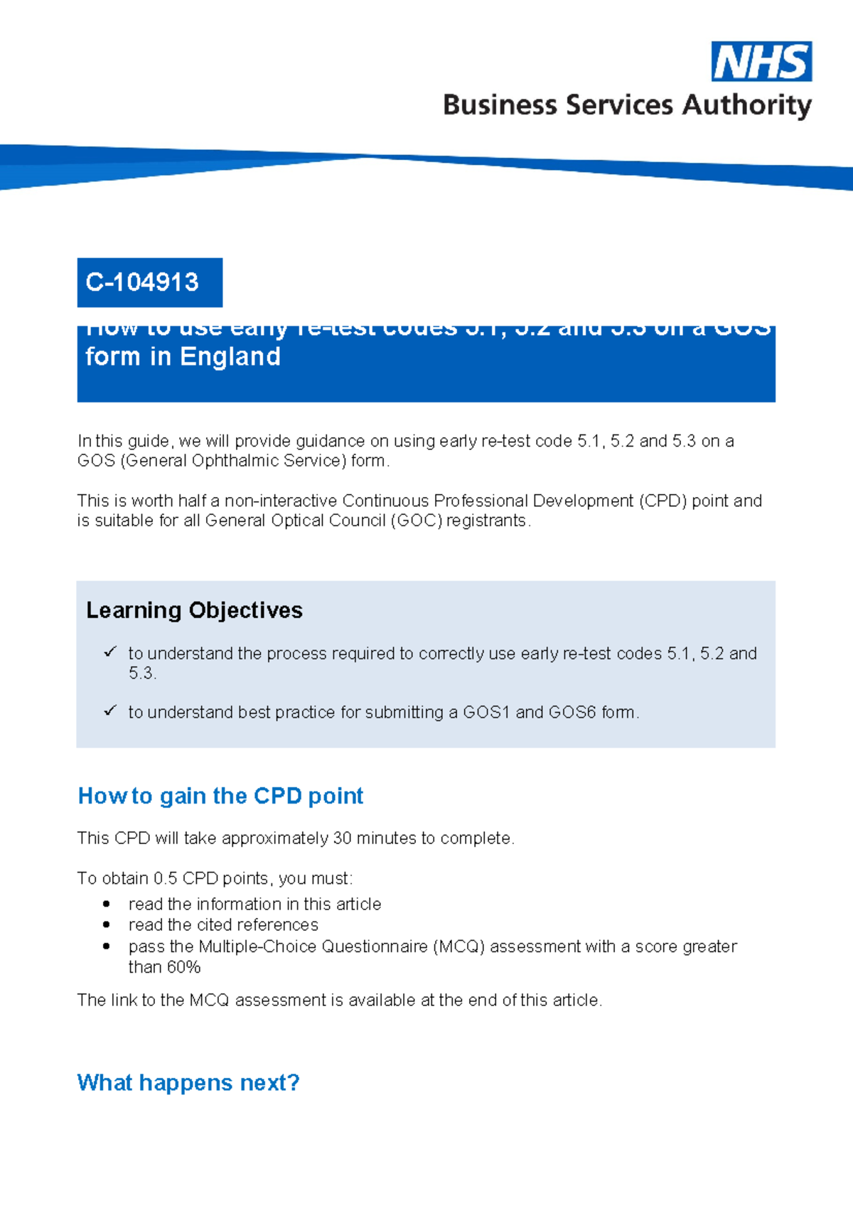 CPD C-104913 Code 5 Usage Guide for GOS Forms in England - Studocu