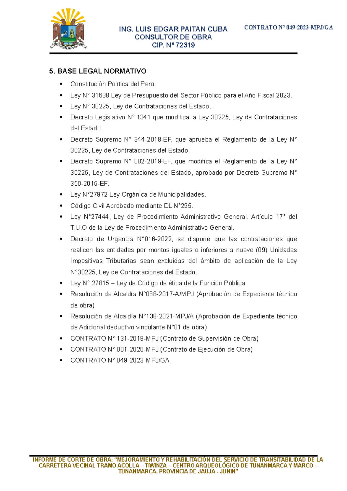 BASE Legal Normativo - ING. LUIS EDGAR PAITAN CUBA CONSULTOR DE OBRA ...