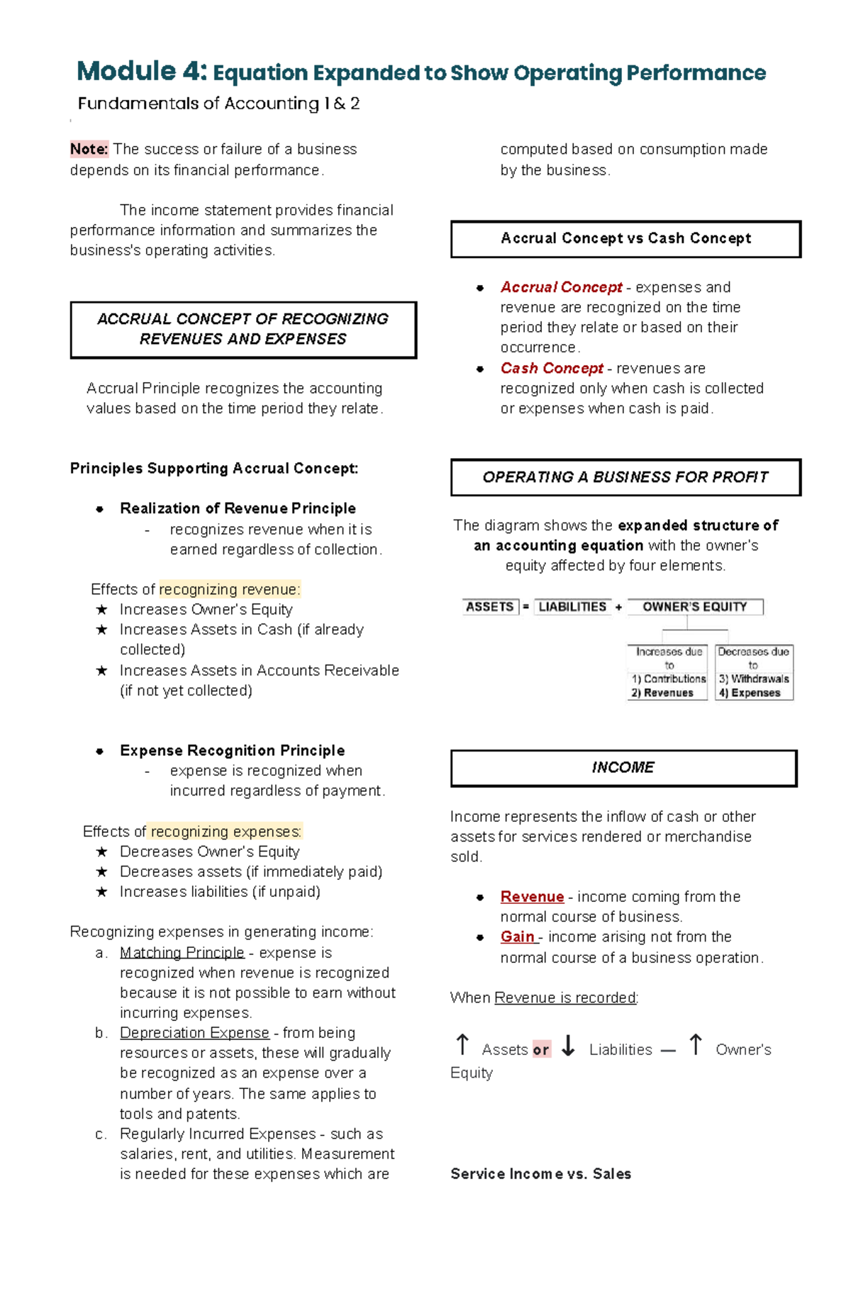 FOA - Mod 4: Expanded Equation for Operating Performance Analysis - Studocu