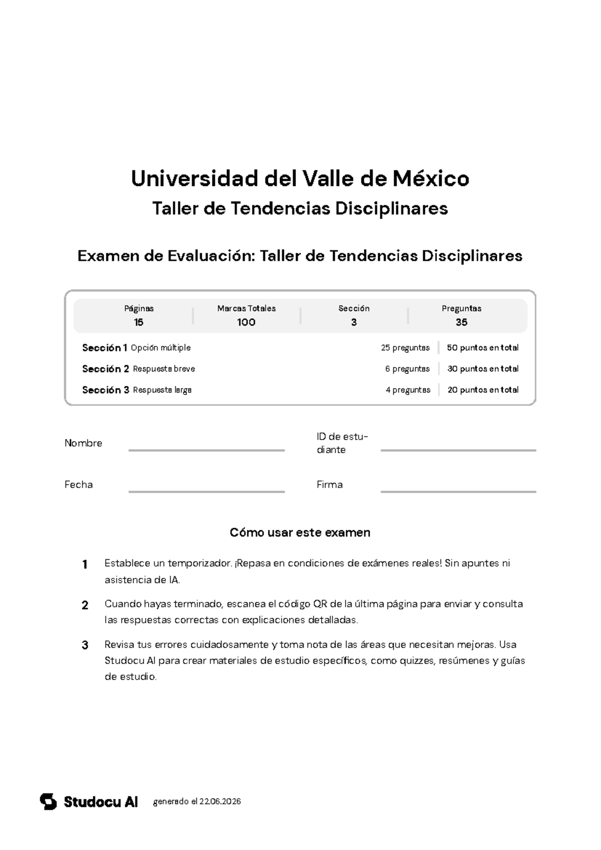 Examen Final: Taller de Tendencias Disciplinares - Studocu