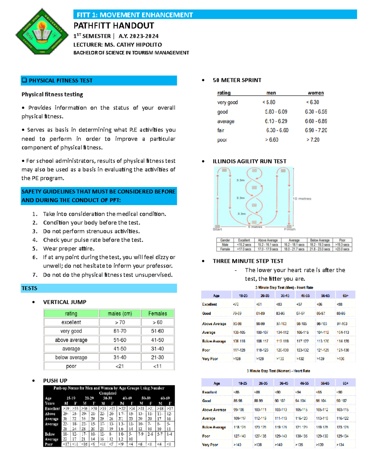 Pathfitt Handout - PHYSICAL FITNESS TEST Physical fitness testing ...