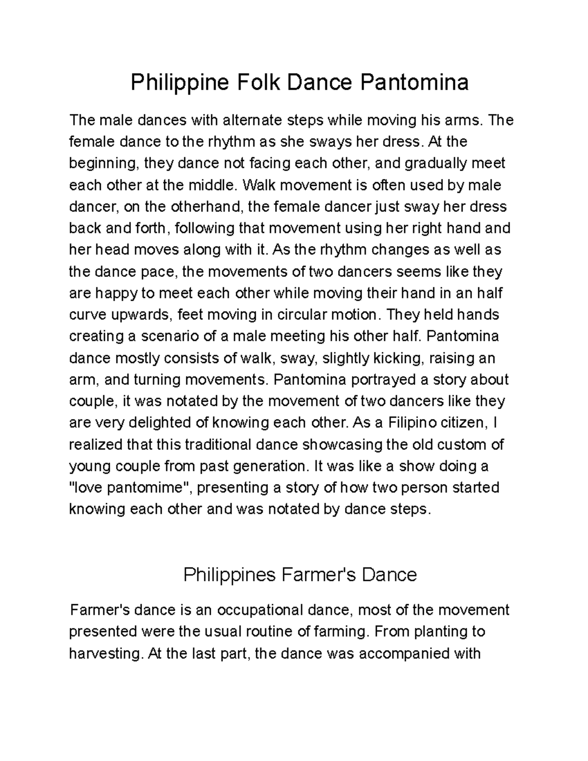 Philippine Folk Dances: Pantomina, Farmer's Dance, and Carinosa - Studocu
