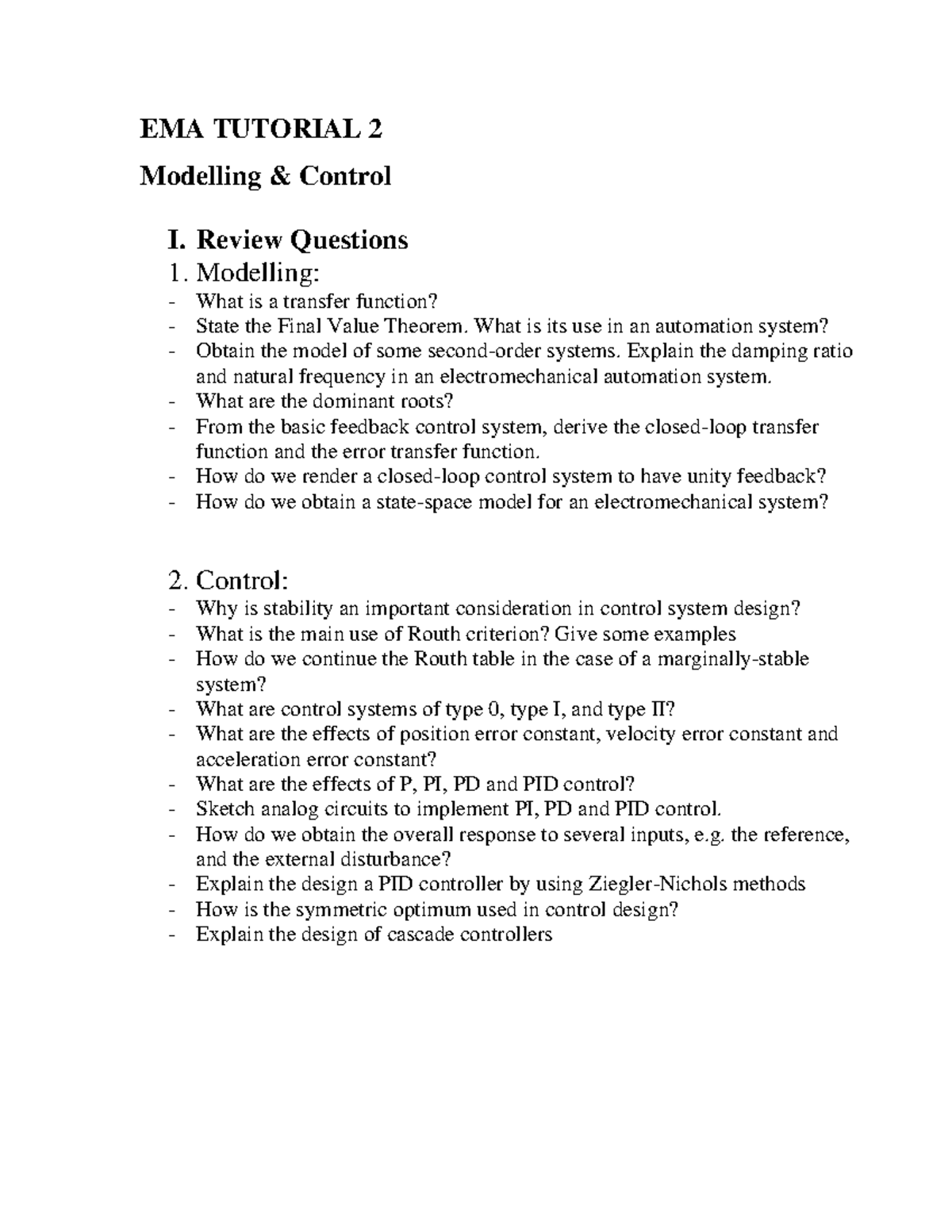 EMA TUT 2-A25: Control System Modelling & Analysis Tutorial Questions ...