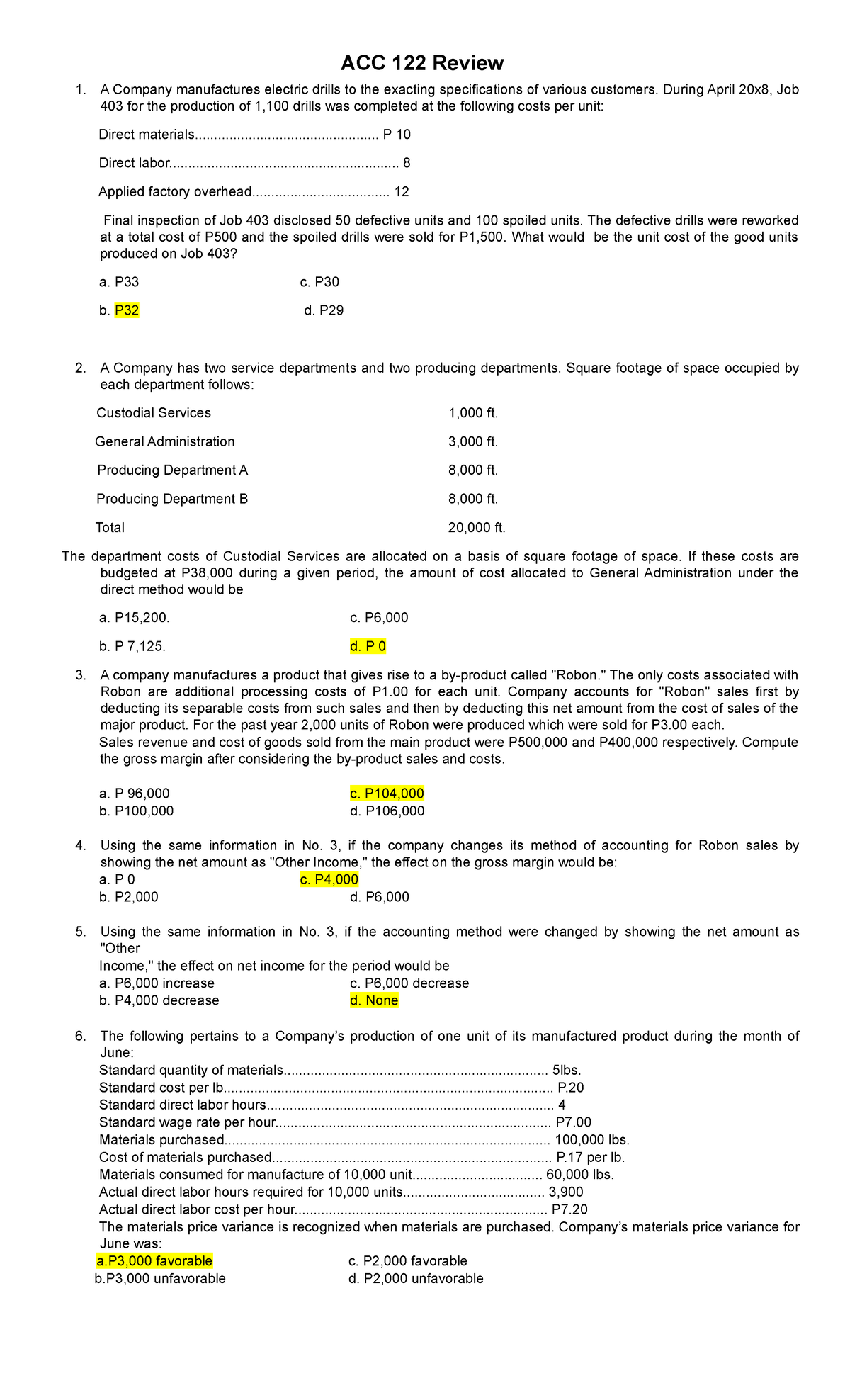 ACC 122 Final Exam Review: Problem Solving Strategies - Studocu
