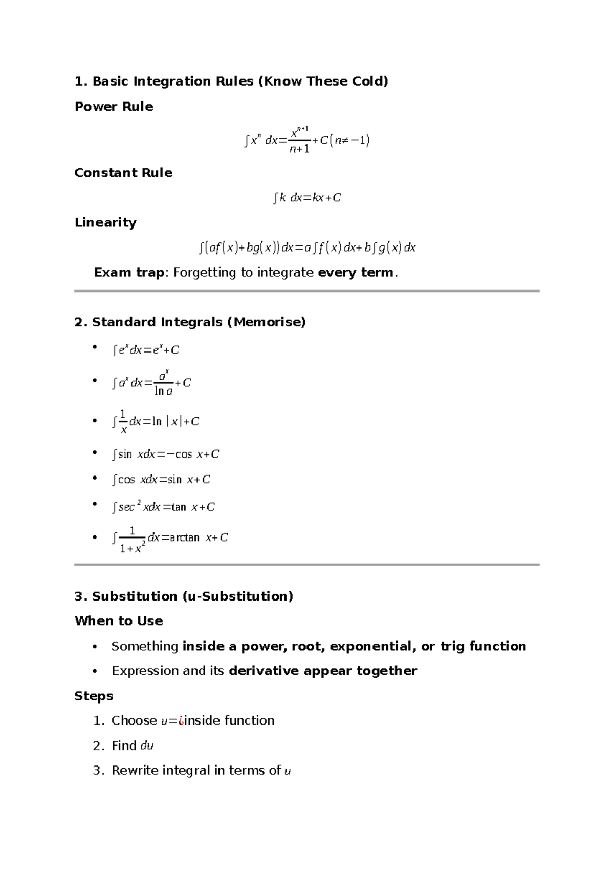 Integral Tips: Essential Rules and Techniques for Exam Success - Studocu