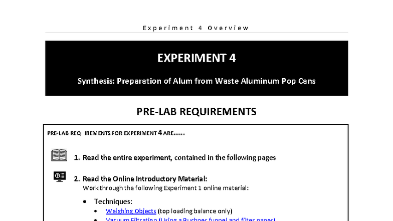 Experiment 4 Overview: Synthesis of Alum from Waste Aluminum Cans 2025W ...