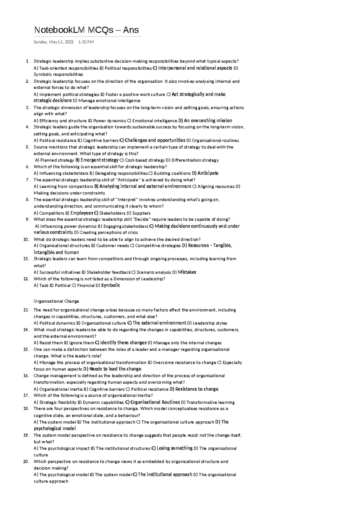 NotebookLM MCQs: Strategic Leadership and Change Management Insights ...