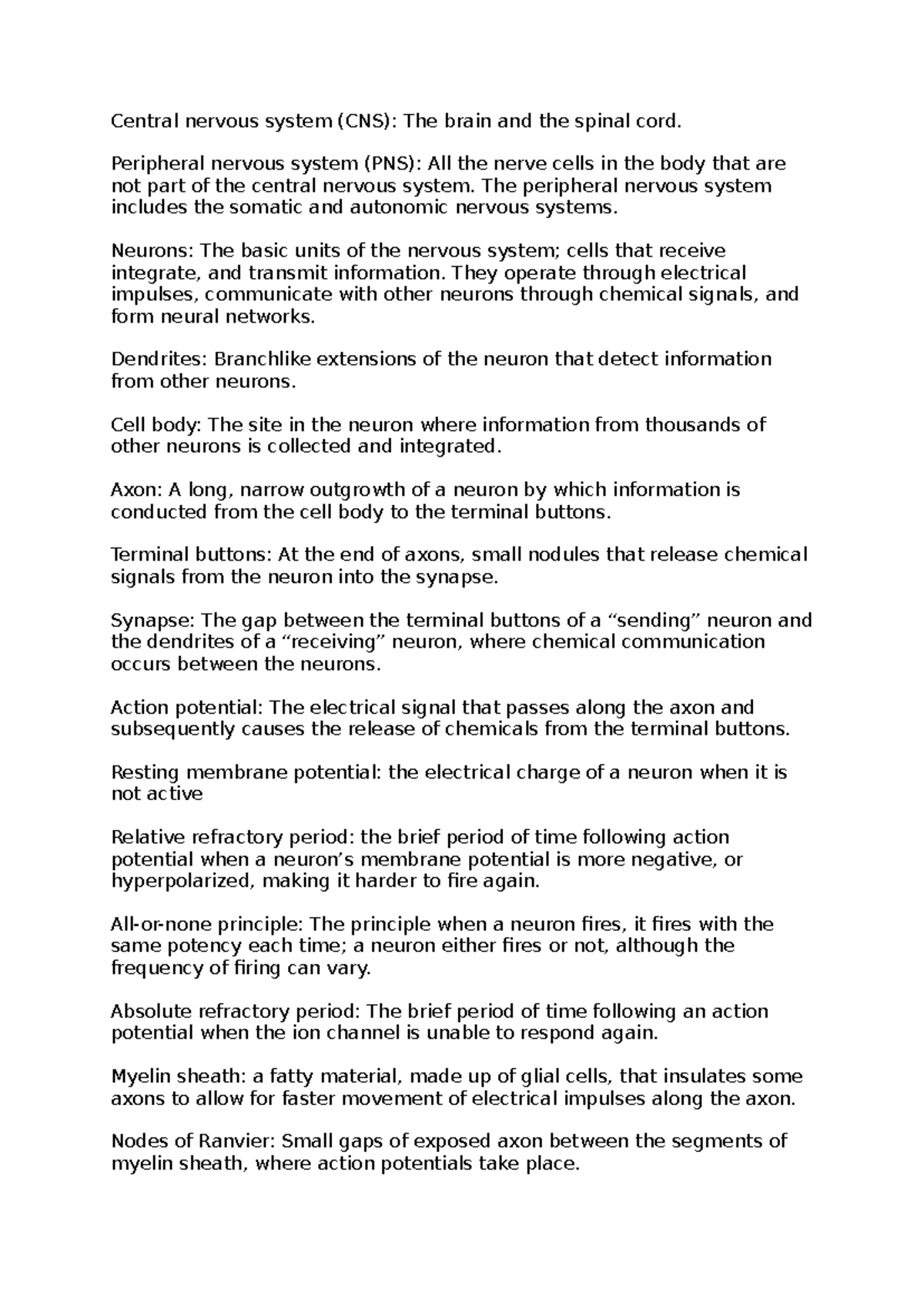 CNS & PNS Overview: Key Terms and Concepts in Neurobiology - Studeersnel