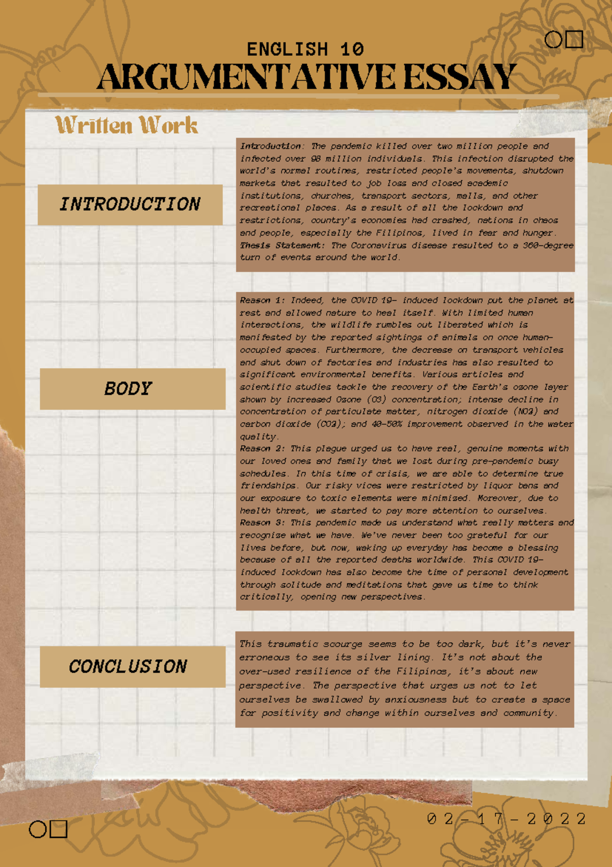 ENGLISH 10 ARGUMENTATIVE ESSAY: COVID-19's Impact and Insights - Studocu