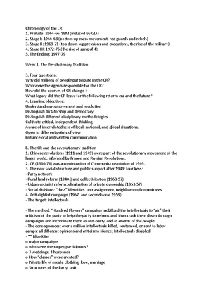 CCCH9005 Lecture Outline: The Chinese Cultural Revolution (2024-25 S1 ...