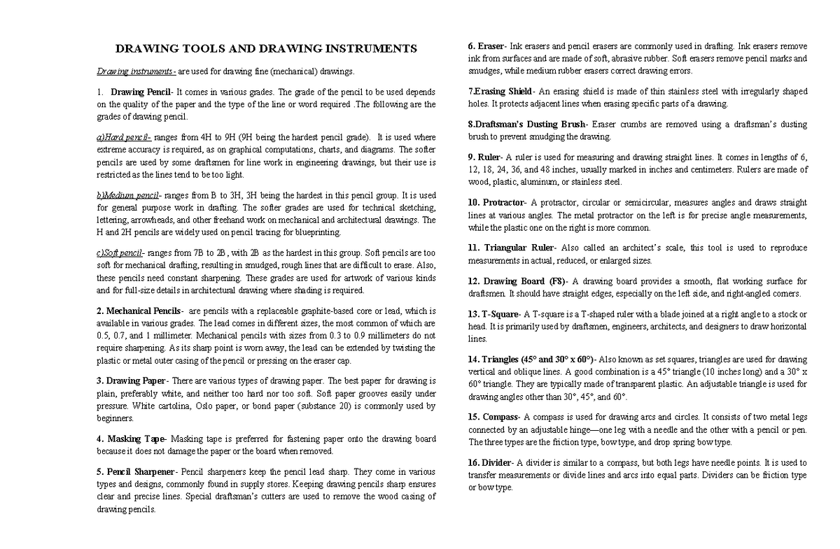 G10 Q4 L1 Handouts - NONE - DRAWING TOOLS AND DRAWING INSTRUMENTS ...