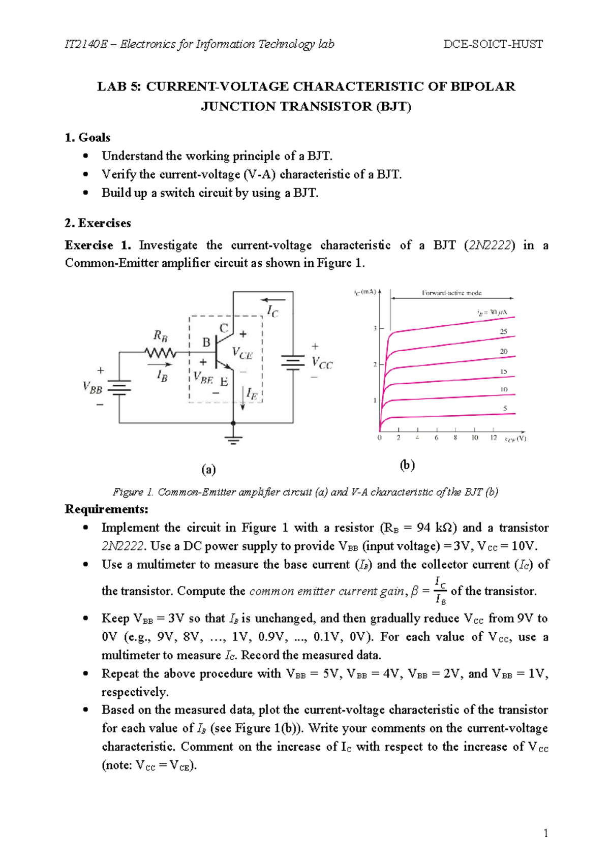 IT2140E Lab 5: BJT Characteristics and Switch Circuit Analysis - Studocu