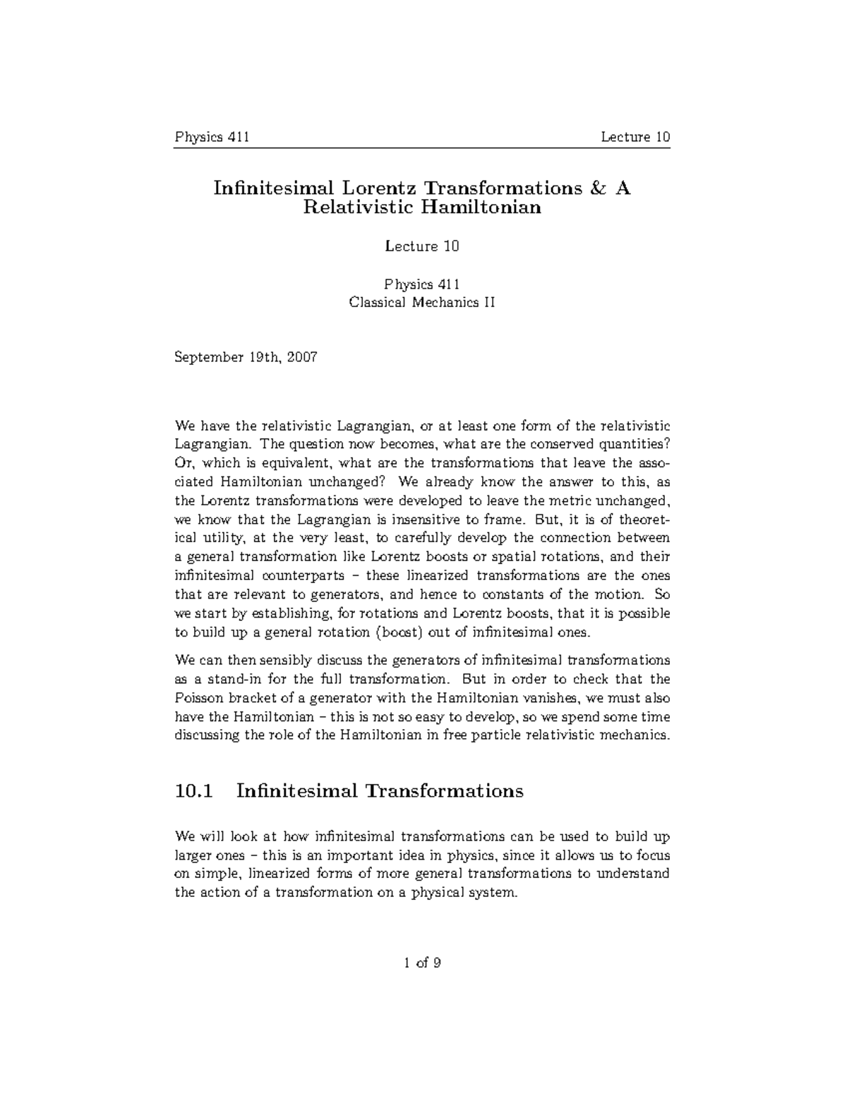 Lecture - Relativistic Hamiltonian - Physics 411 Lecture 10 ...