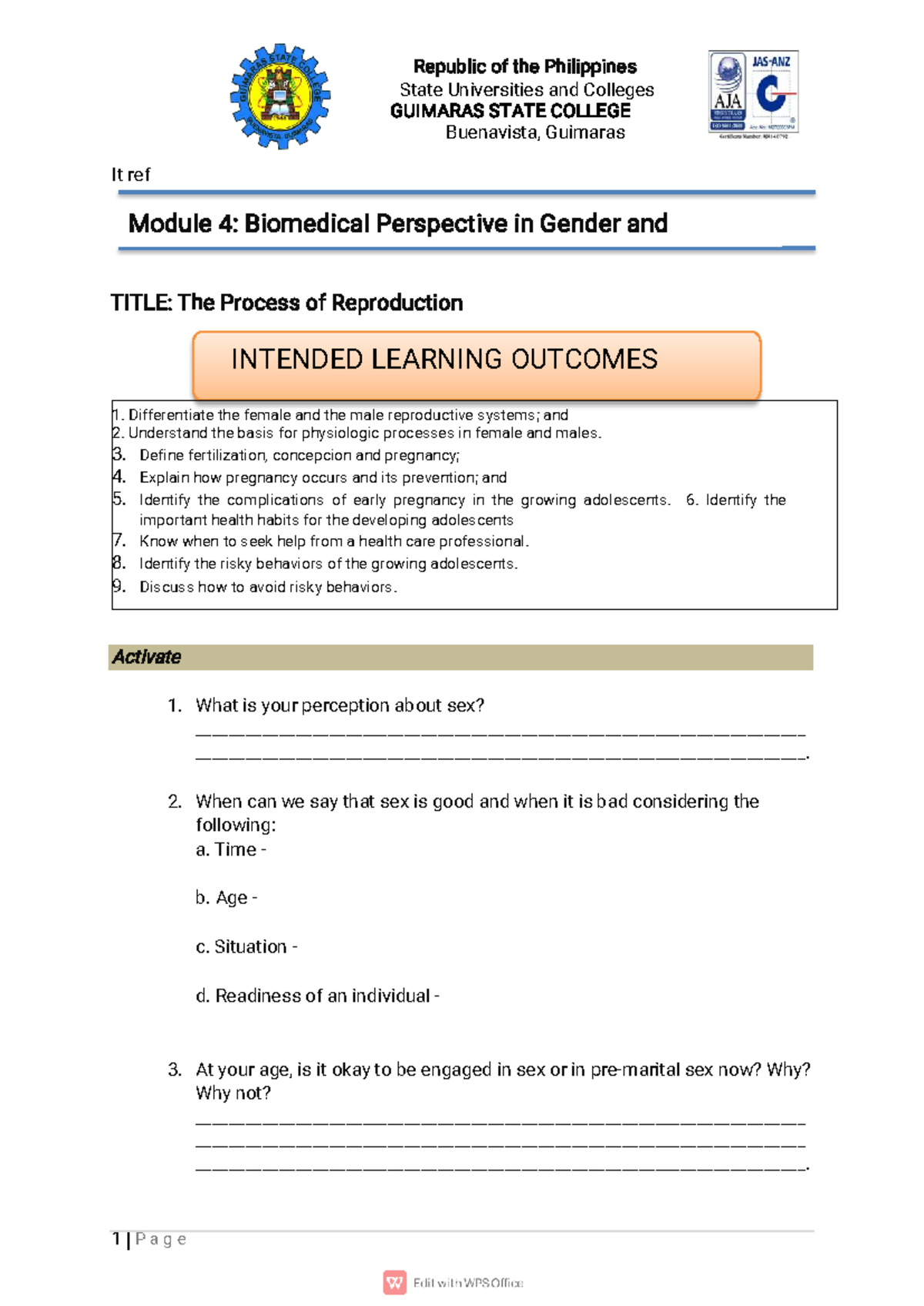 Module 4: The Process of Reproduction in Gender and Sexuality - Studocu