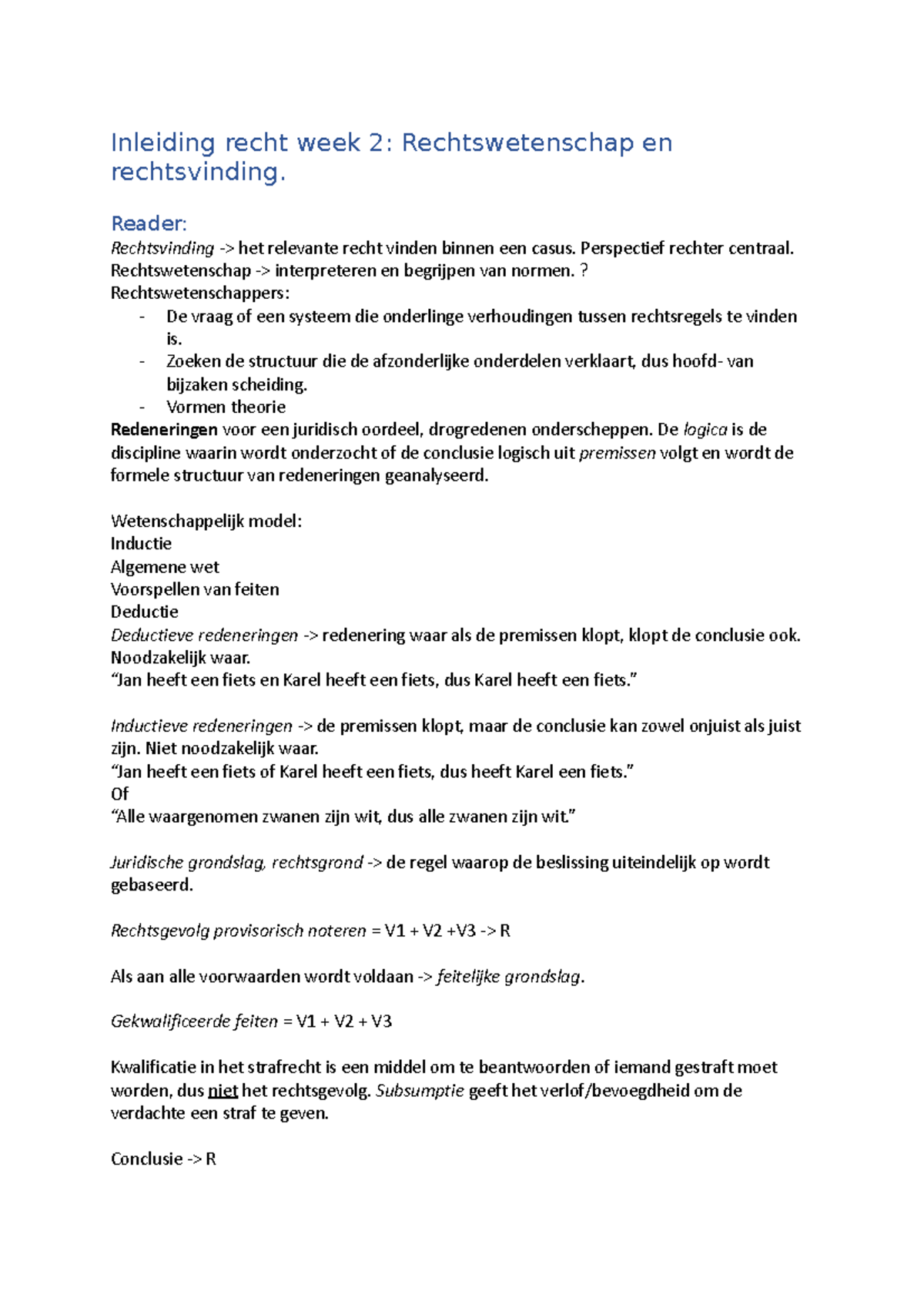 Inleiding recht week 2 - aantekeningen van de hoorcolleges en ...