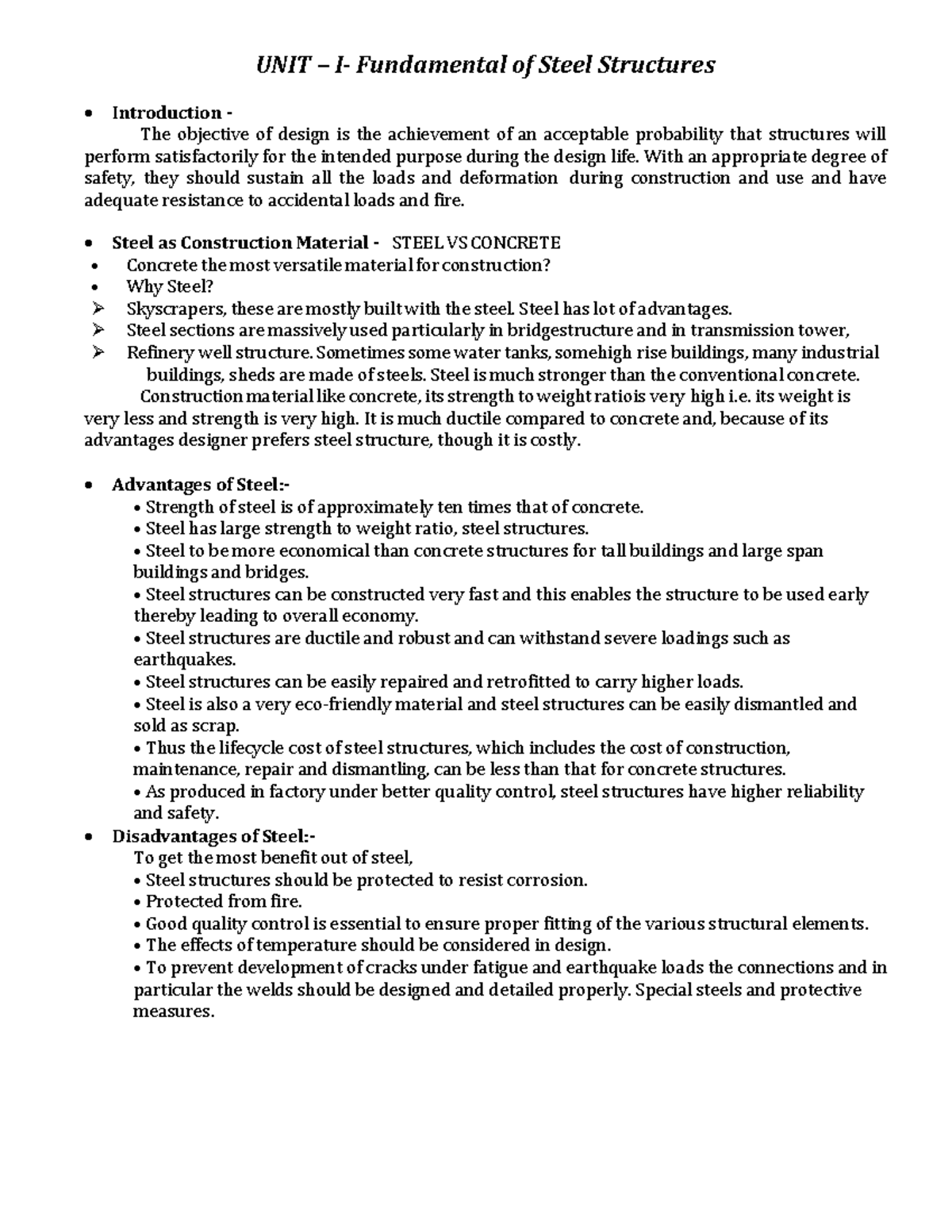 Unit-I-Fundamental of Steel Structures - UNIT – I- Fundamental of Steel ...