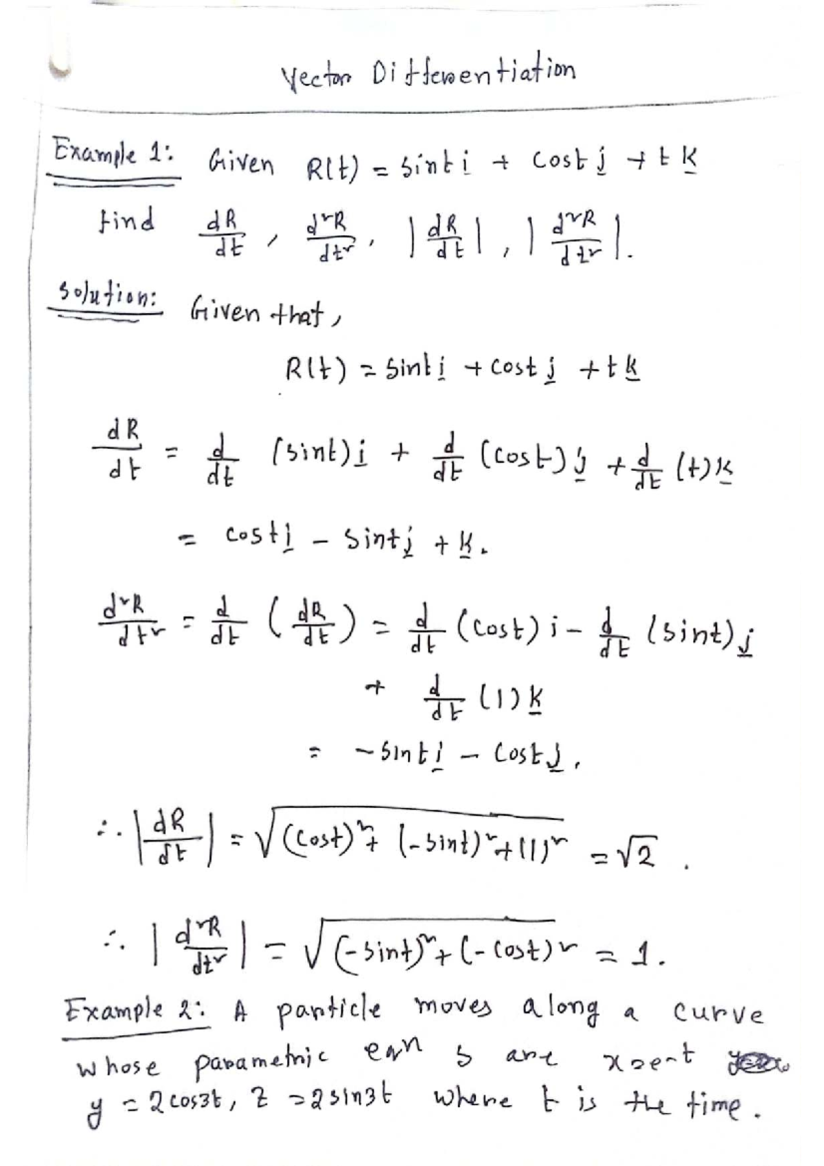 Vector Differentiation Examples and Solutions - MAT 104 - Studocu